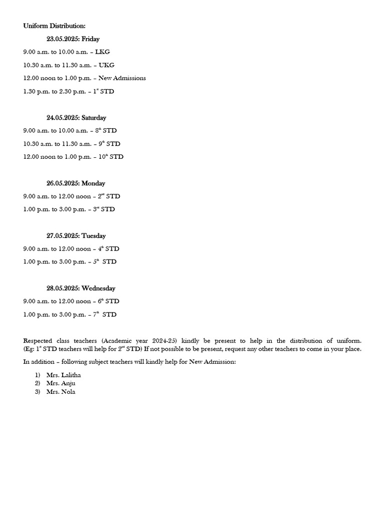 Uniform Distribution Schedule 2025 | PDF