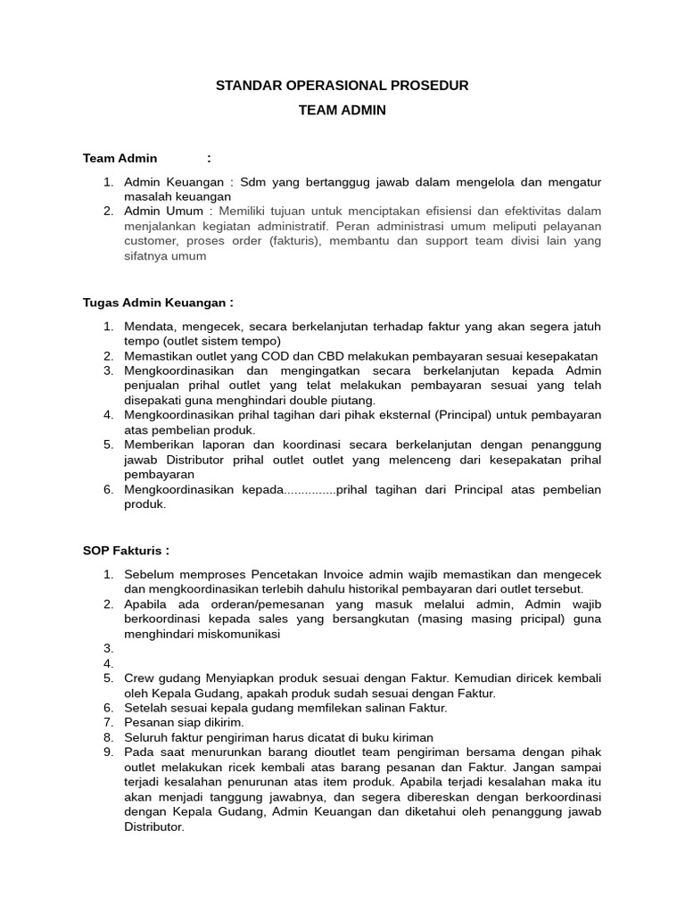 Sop Admin | PDF
