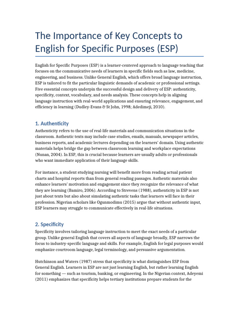 ESP Key Concepts Assignment | PDF | Learning | Vocabulary