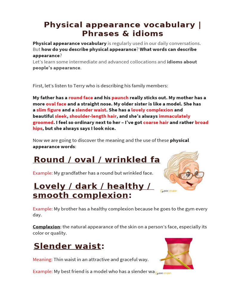 Vocabulary for Describing Appearance | PDF | Hair | Human Hair