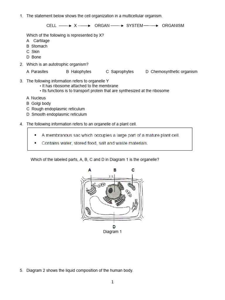 Paper 1 Midyear Exam Biology Form 4 2010 | PDF | Meiosis | Cell (Biology)