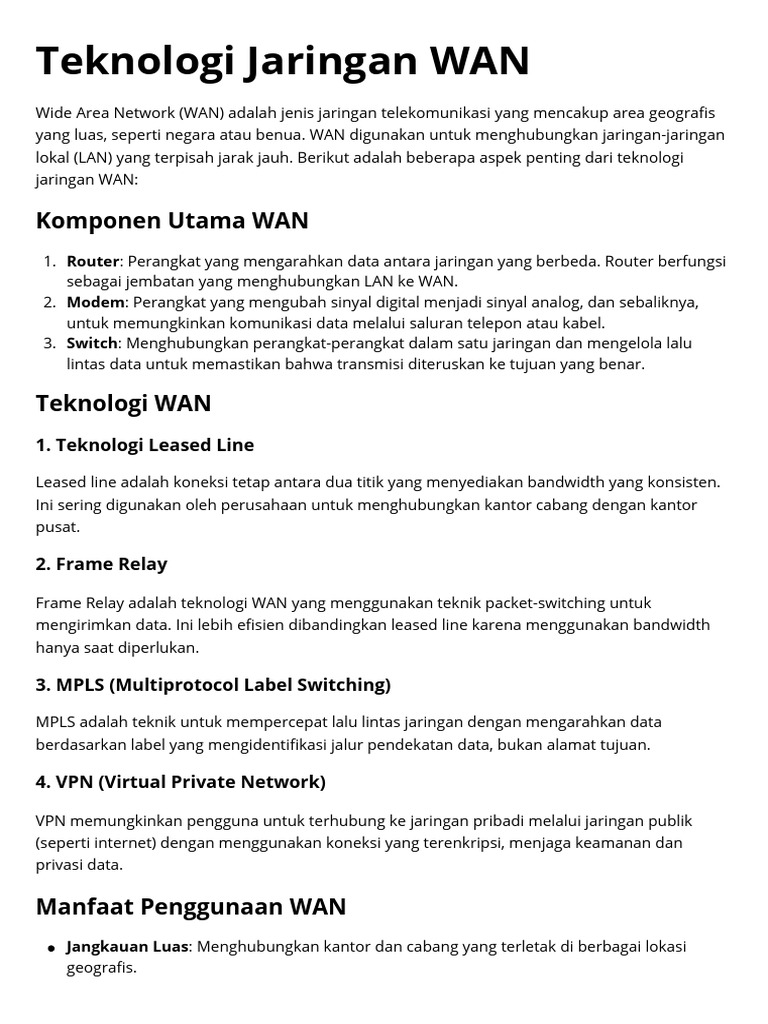 Teknologi Jaringan WAN - 20250428 - 182552 - 0000 | PDF