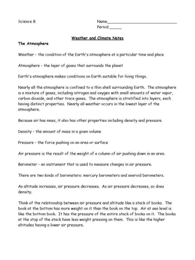 Weather Notes Filled in | PDF | Atmosphere Of Earth | Atmosphere