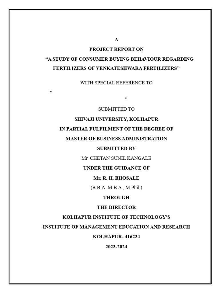 Chetan K Final Project | PDF | Consumer Behaviour | Marketing