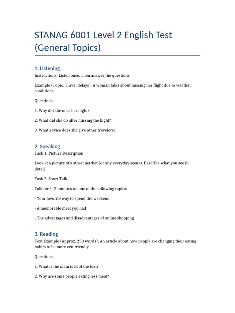 STANAG 6001 Level 2 Test | PDF