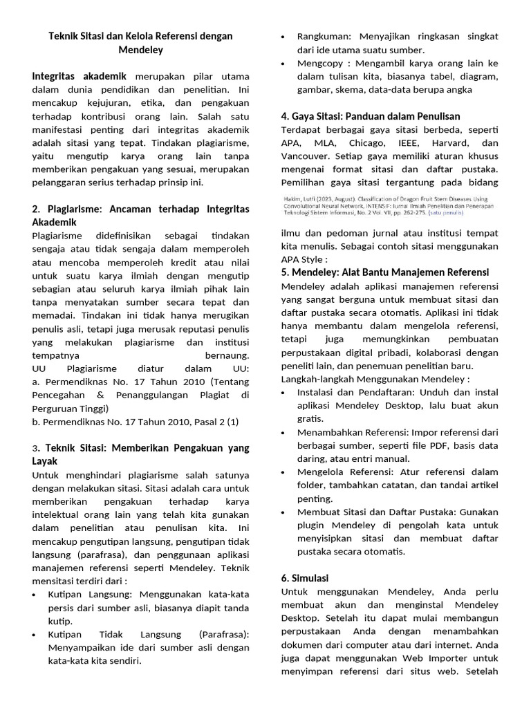 Teknik Sitasi dan Manajemen Mendeley | PDF