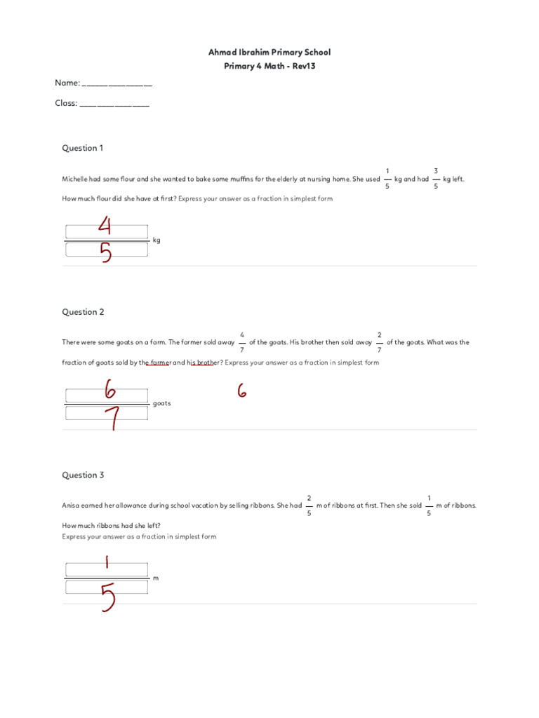 P 4 Fraction Test Answer | PDF | Baked Goods