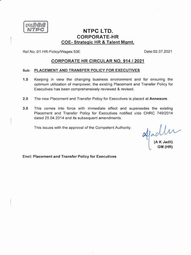 NTPC Executive Transfer Policy Update | PDF | Human Resources | Business