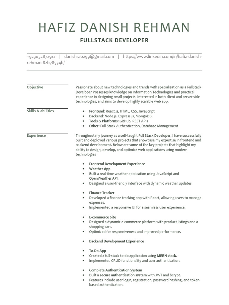 Hafiz Danish Rehman: Fullstack Developer | PDF | Mobile App | Java Script