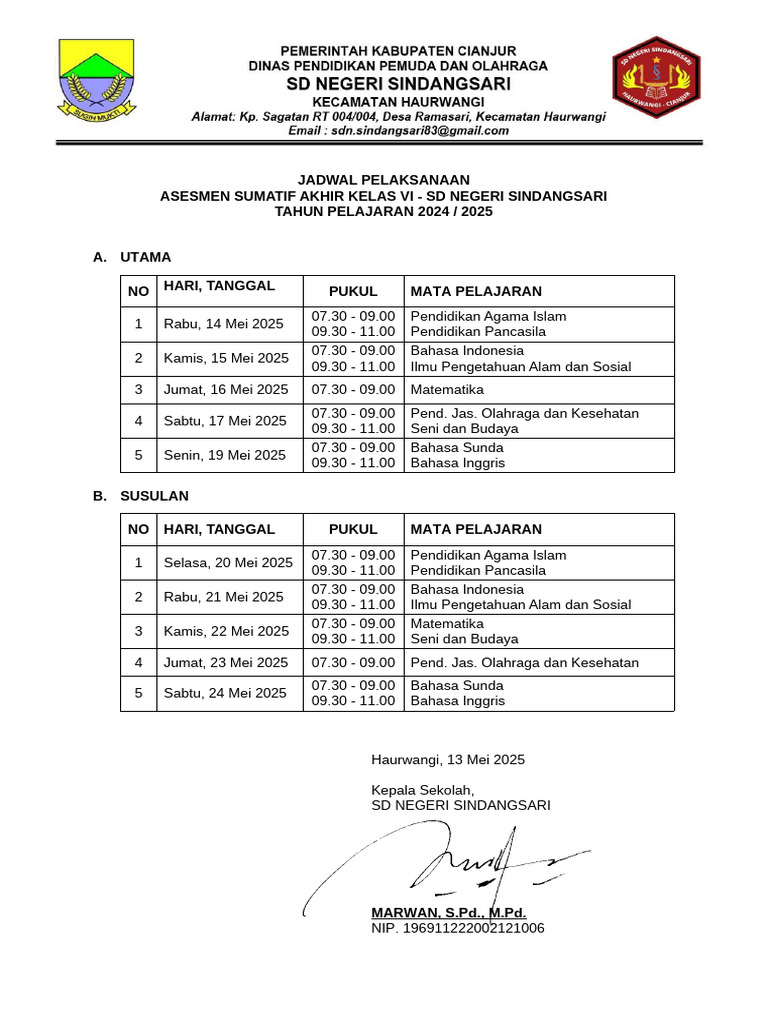 Jadwal Ujian Sekolah 2025 | PDF