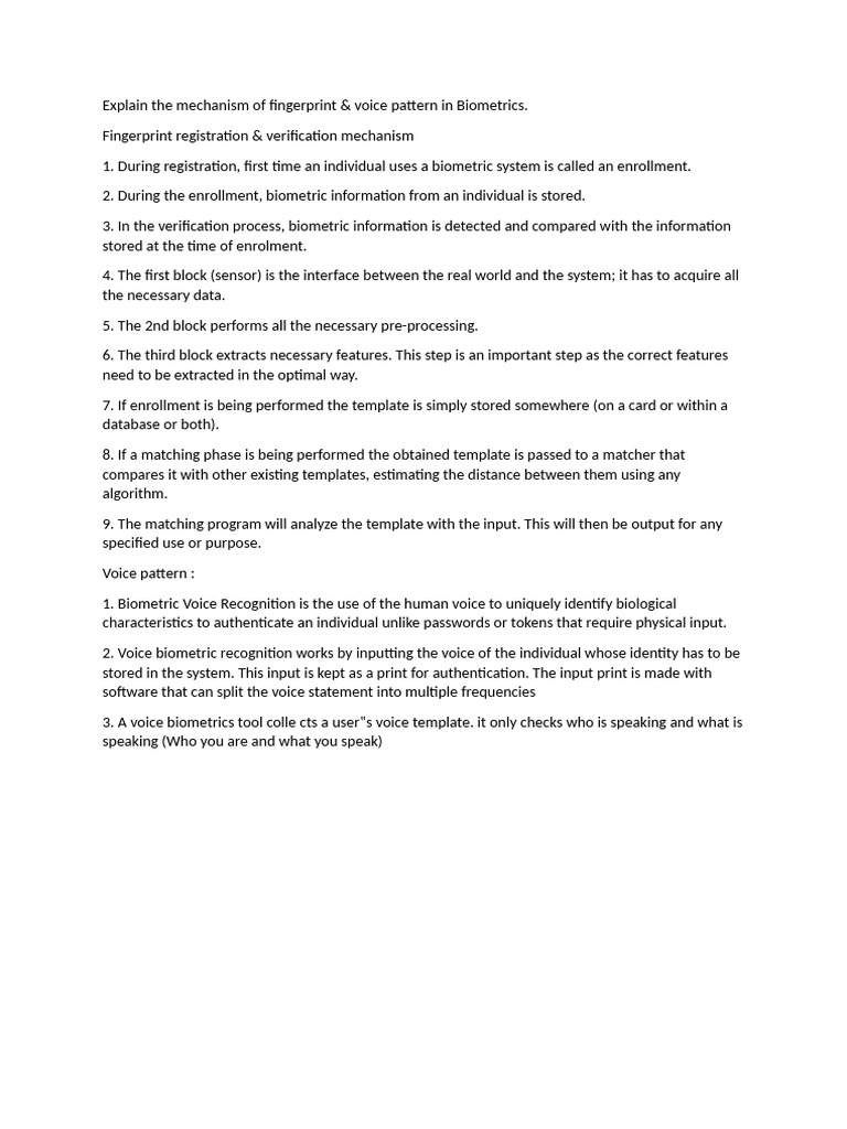 Explain The Mechanism of Fingerprint | PDF | Biometrics | Public Key Cryptography