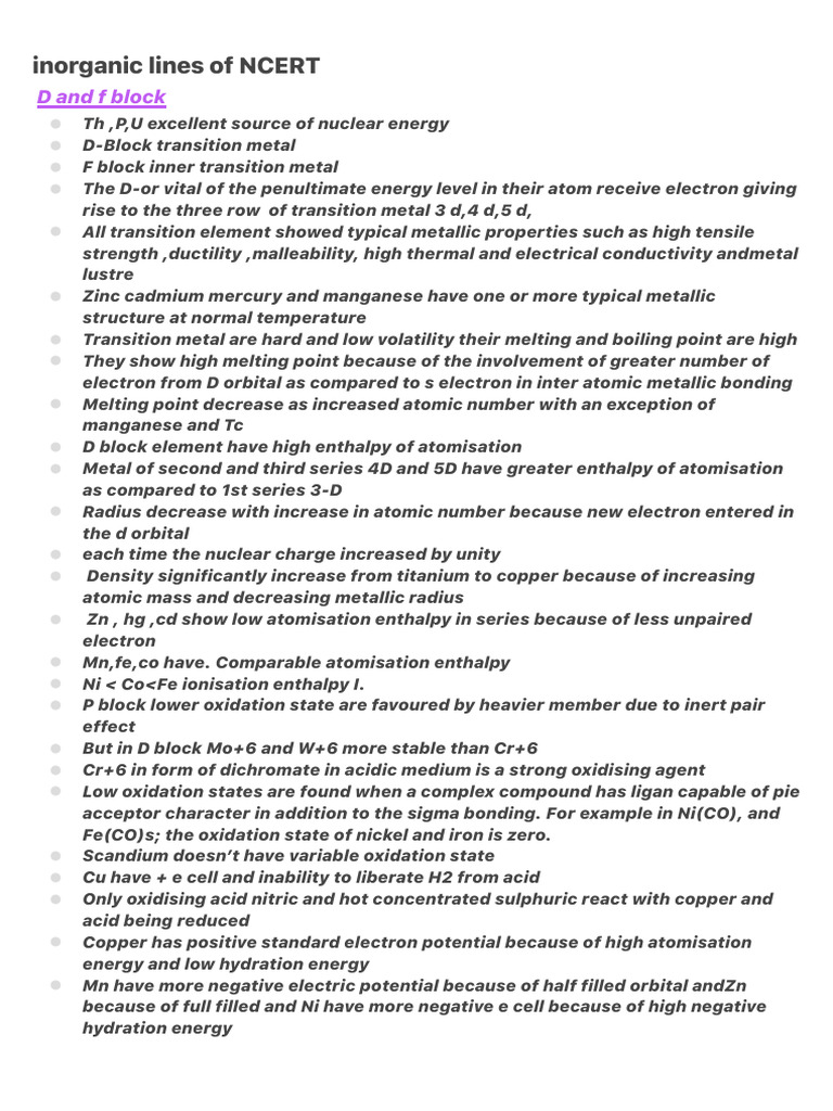 inorganic lines of NCERT | PDF | Transition Metals | Metals