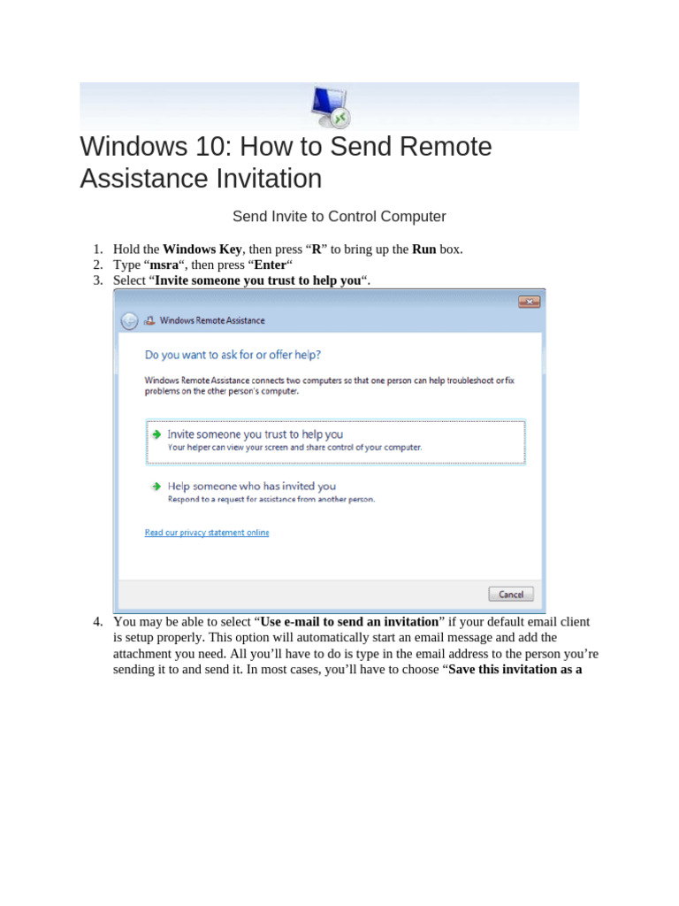 How To Send Remote Assistance Invitation | PDF