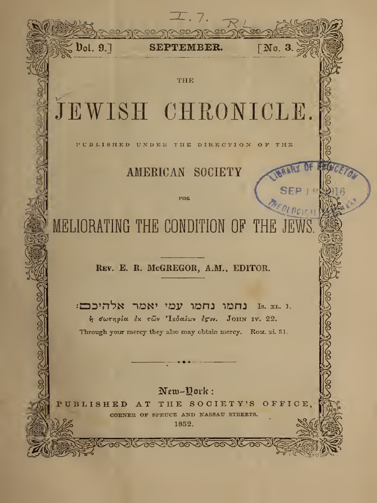 1852 The Jewish Chronicle | PDF | Religious Belief And Doctrine