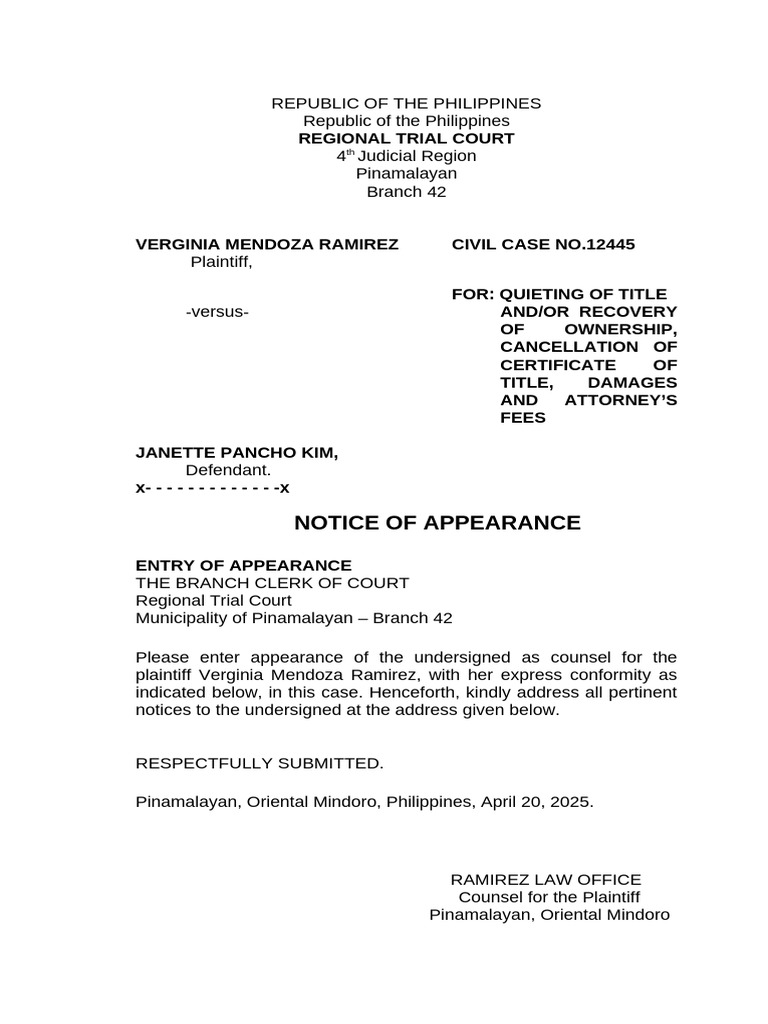 FORM NO. 44 NOTICE OF APPEARANCE | PDF
