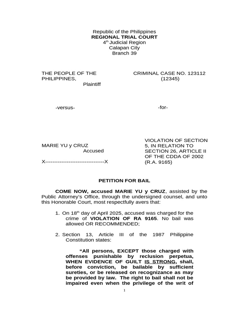Form No. 46 Petition For Bail | PDF | Bail | Crimes