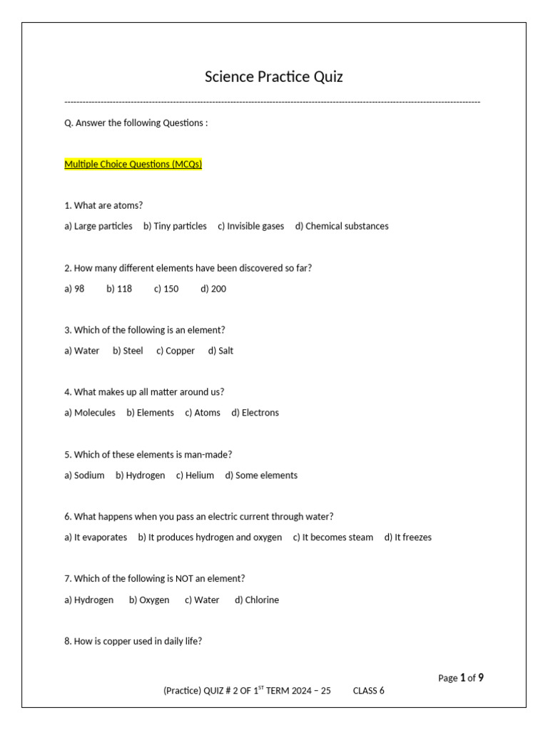 Halogens in Group Elements Quiz | PDF | Chemical Elements | Chemical ...