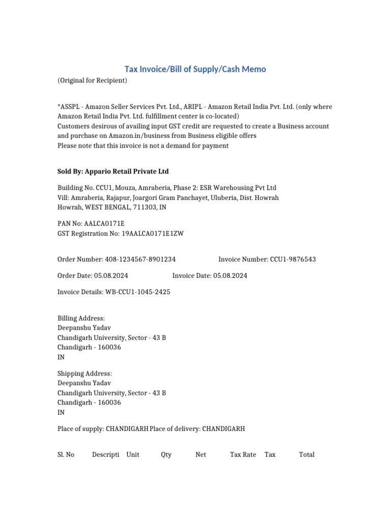 Amazon Styled Invoice Deepanshu Yadav v2 | PDF | Invoice | Taxes