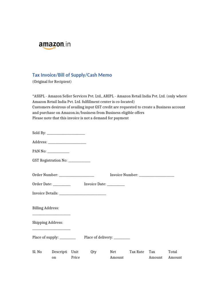 Amazon Invoice Template Blank | PDF
