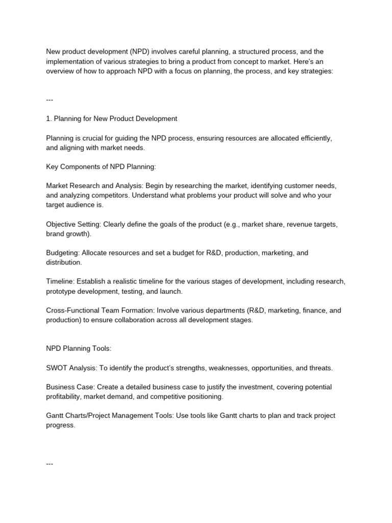 New Product Development - Planning, Process and Strategies | PDF | New ...
