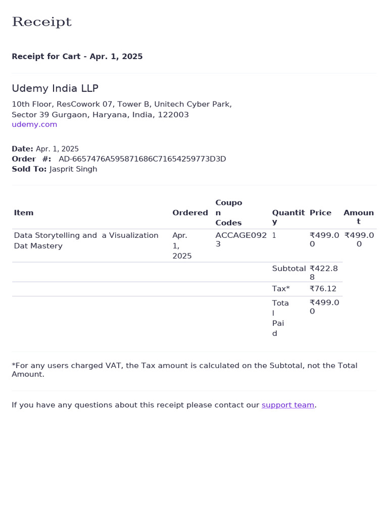 Udemy Receipt | PDF