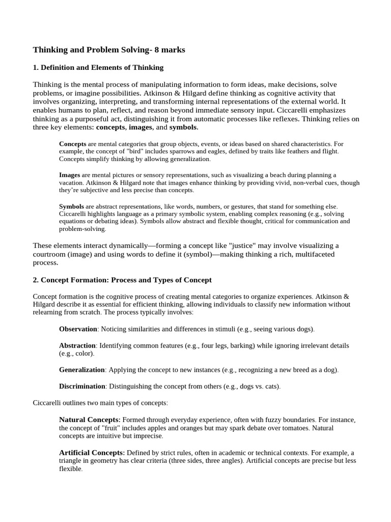 Thinking and Problem Solving | PDF | Thought | Concept