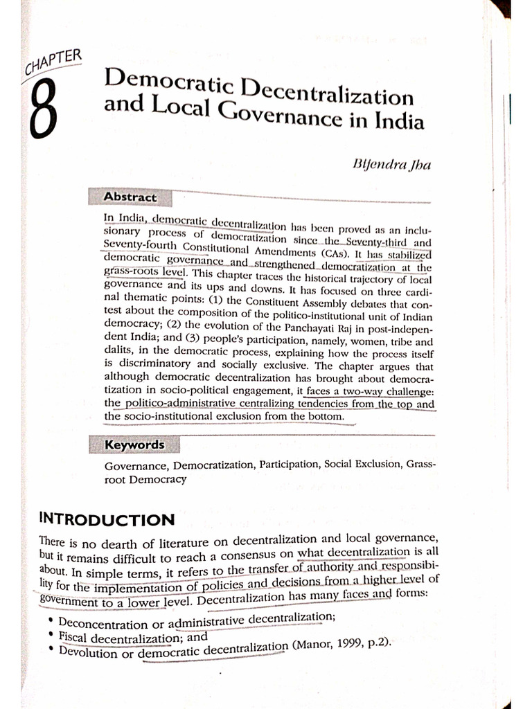 Democratic Decentralisation and Local Governance in India | PDF