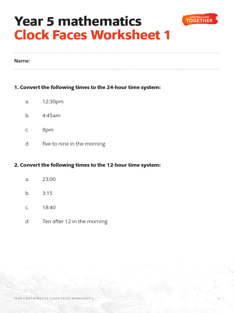 5 Maths ACMMG110 Measuring Time Worksheet | PDF