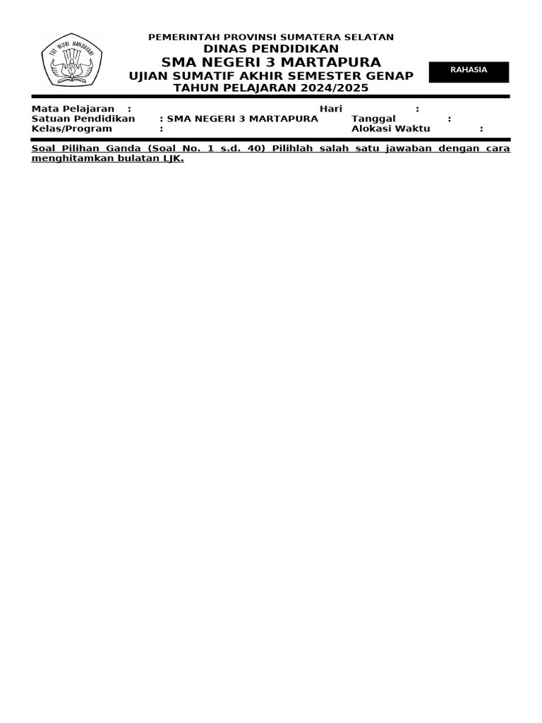 Kop Soal Sas Genap X, XI 2425 | PDF