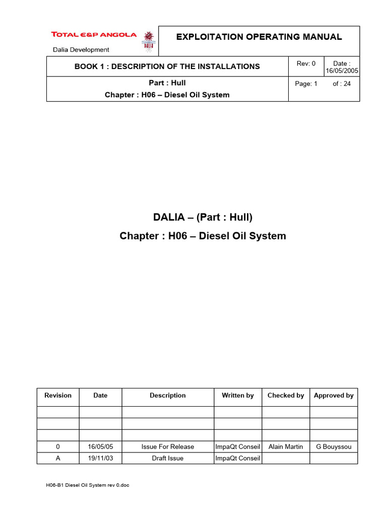 Diesel Oil System Operating Manual | PDF | Pump | Valve
