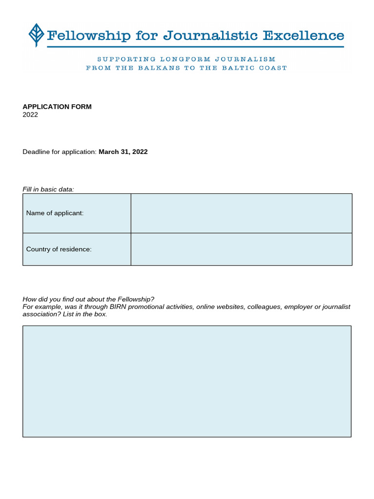 Fellowship Application Form 2022 | PDF