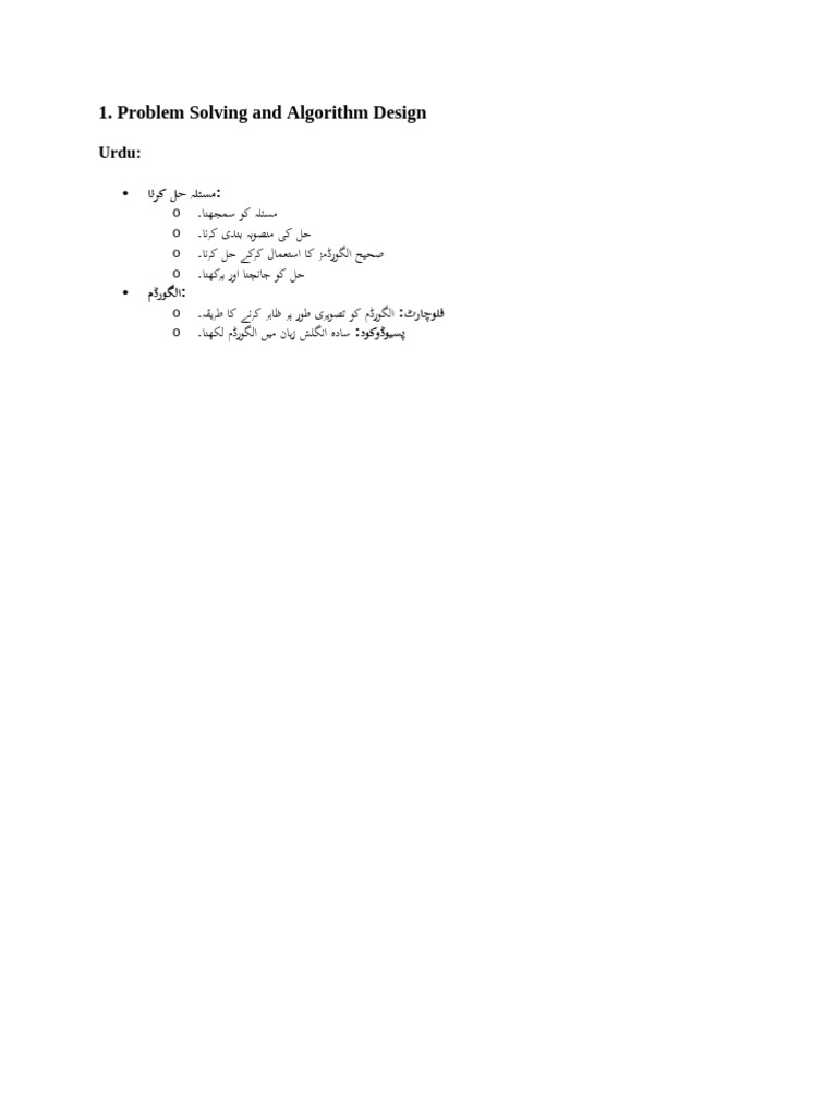 Problem Solving and Algorithm Design: Urdu | PDF