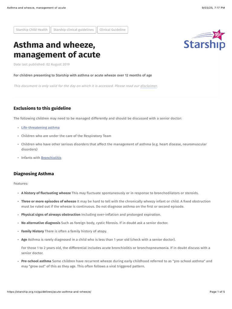 Asthma and wheeze, management of acute | PDF | Asthma | Respiratory Diseases