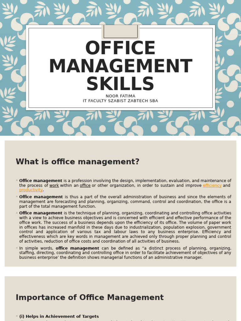 Office Management Skills | PDF | Leadership | Human Resources