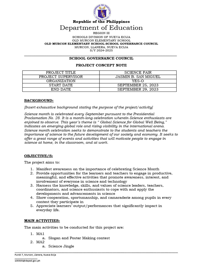SGC-Concept-Note_Project-Brief-Template | PDF | Teachers | Science