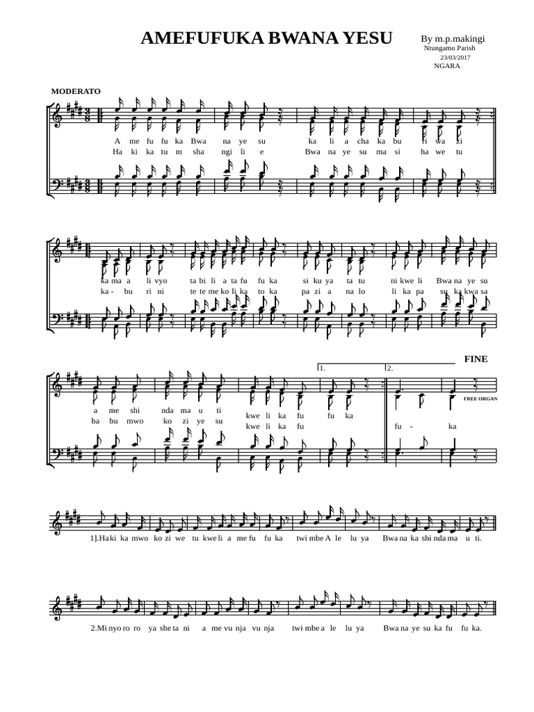 Amefufuka Bwana Yesu | PDF