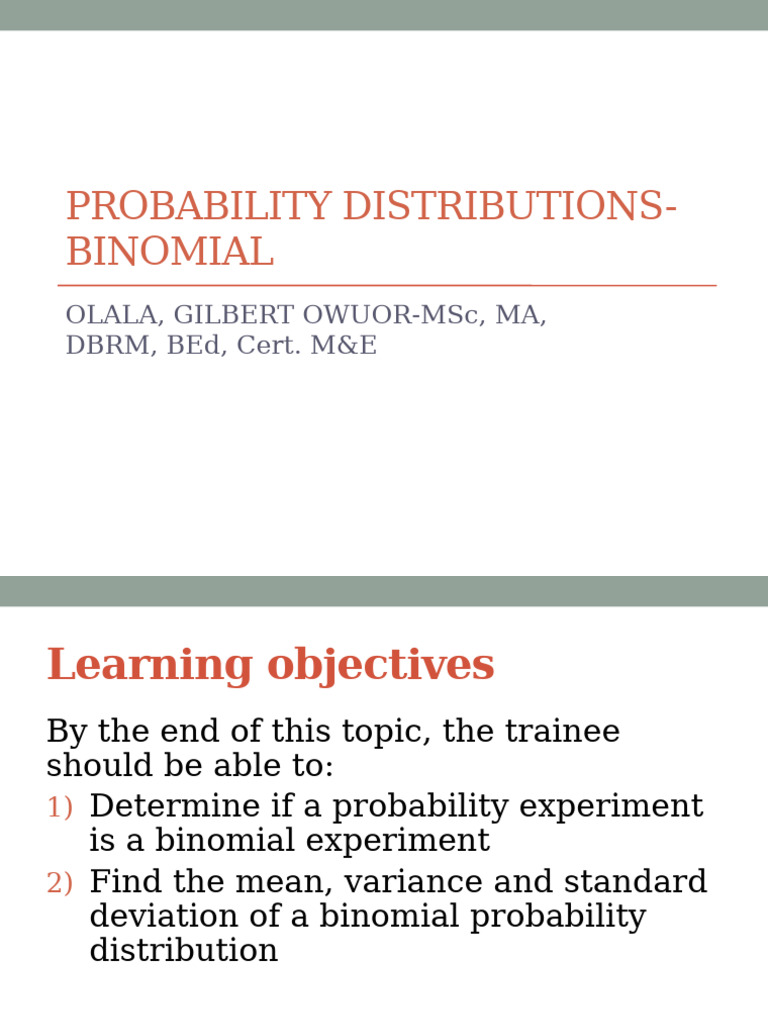 Lecture 6 Probability Distributions - Binomial | PDF | Experiment | Probability Distribution