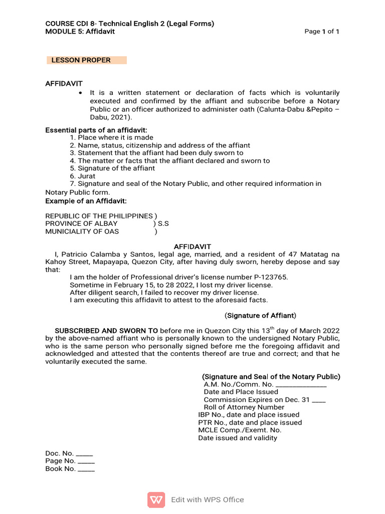 Module 5. Lesson Proper | PDF | Affidavit | Notary Public