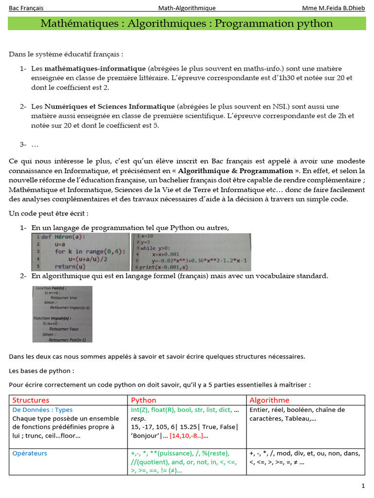 Algorithmes et Python pour Bac Français | PDF | Python (Langage de ...