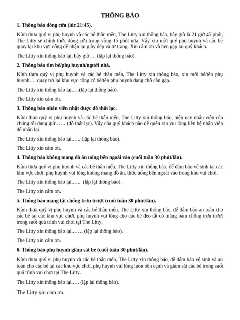 THÔNG BÁO The Litty | PDF