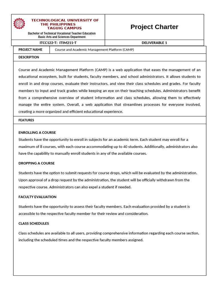 Deliverable 1 Project Charter | PDF | Vocational Education | Curriculum