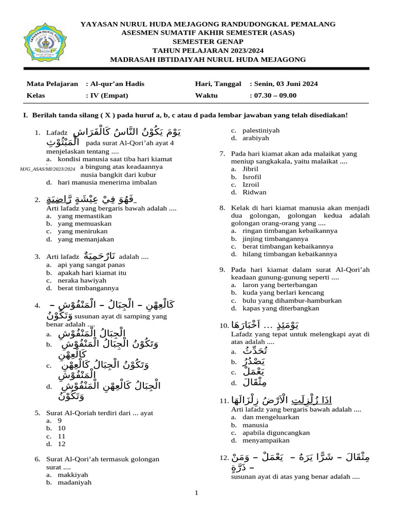 Soal PAT KLS 4 SMT 2 | PDF