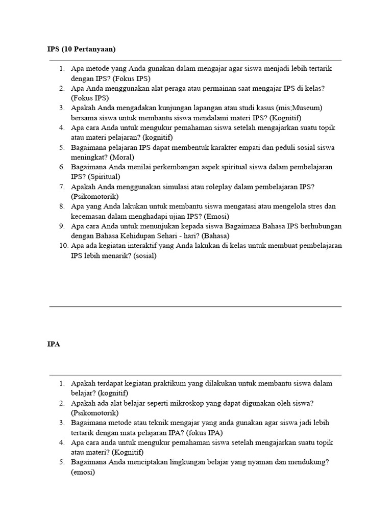 Pedoman Wawancara Ipa & Ips | PDF