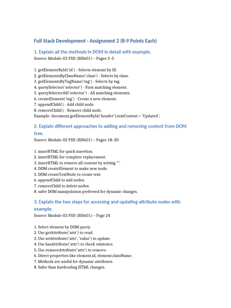 FSD Assignment 2 Answers 8 9 Points | PDF | Document Object Model | Software Engineering