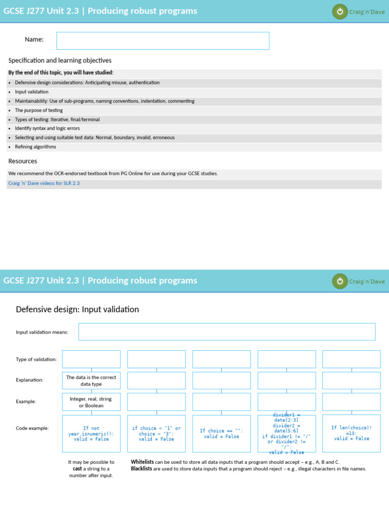 GCSE J277 Unit 2.3: Robust Programming | PDF | Computer Program ...