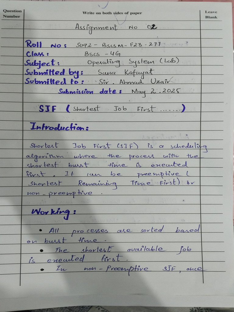 Shortest Job First Algorithm | PDF