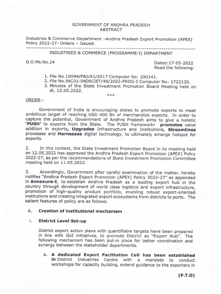 AP Export Promotion Policy 2022 27 | PDF