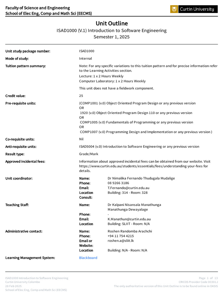 ISAD1000: Intro to Software Engineering | PDF | Academic Integrity ...