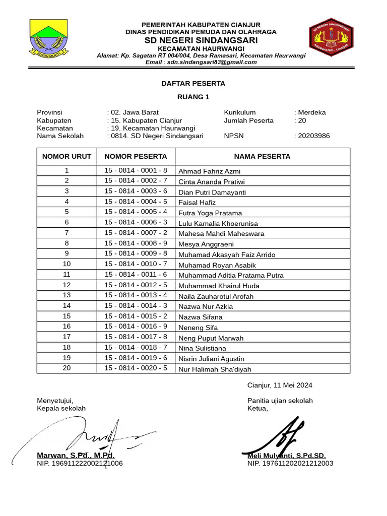 Daftar Peserta Ujian Sekolah 2025 | PDF
