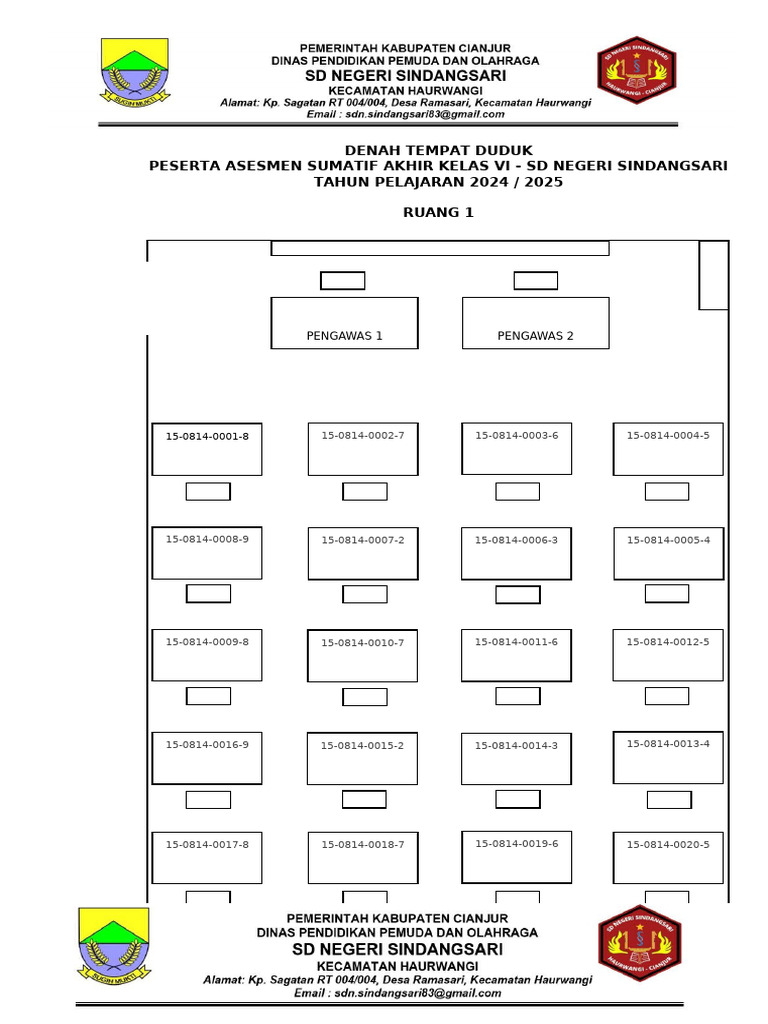 7. Denah Tempat Duduk Ujian Sekolah 2025 | PDF